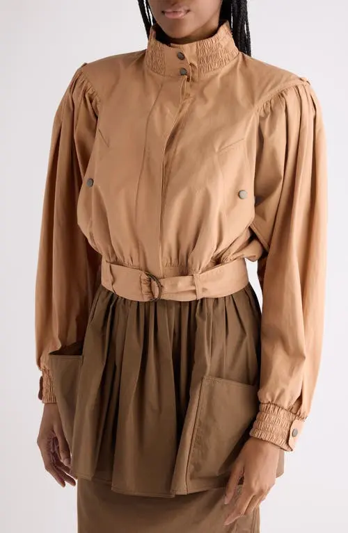 Chloé Crop Gathered Cotton Poplin Jacket - Reef Shell