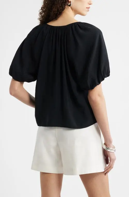 Nordstrom Puff Sleeve V-neck Popover Blouse - Black
