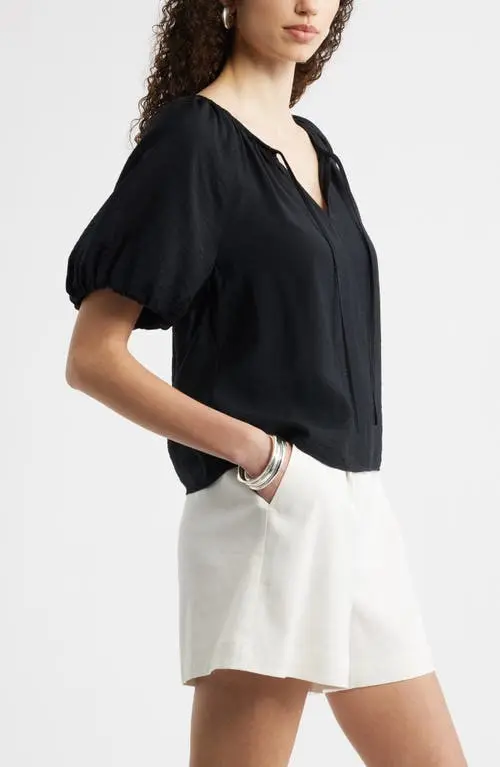 Nordstrom Puff Sleeve V-neck Popover Blouse - Black
