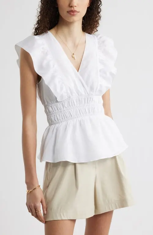 Nordstrom Smocked Waist Flutter Sleeve Peplum Top - White