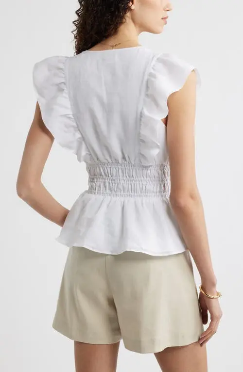 Nordstrom Smocked Waist Flutter Sleeve Peplum Top - White