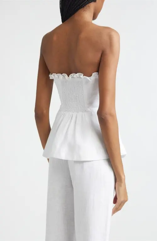 Posse Florence Strapless Linen Peplum Top With Ruffle Trim - Ivory