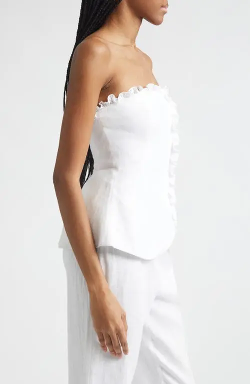 Posse Florence Strapless Linen Peplum Top With Ruffle Trim - Ivory
