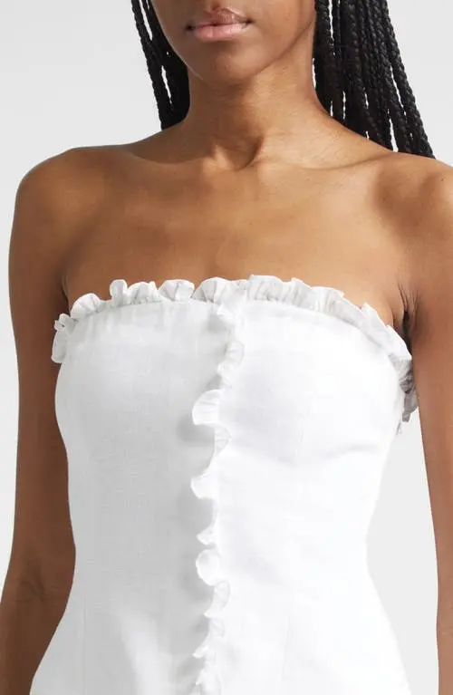 Posse Florence Strapless Linen Peplum Top With Ruffle Trim - Ivory