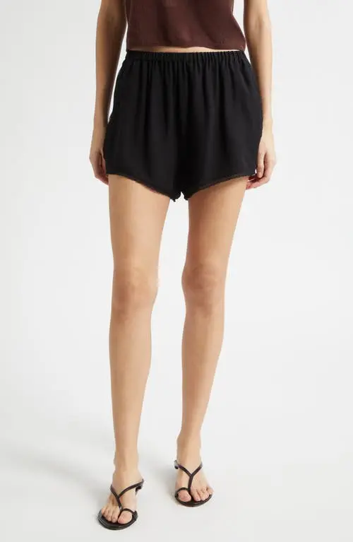 Posse Priscilla Lace Trim Silk Shorts - Black