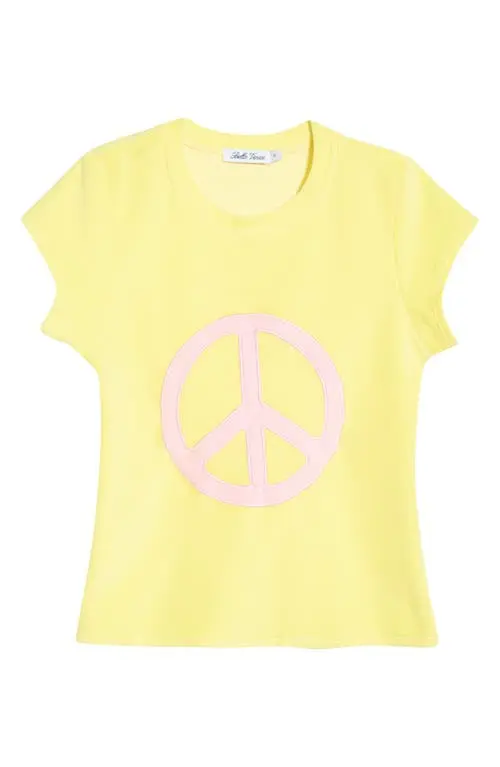 BELLA VENICE Peace Graphic Velour Crop T-shirt - Yellow