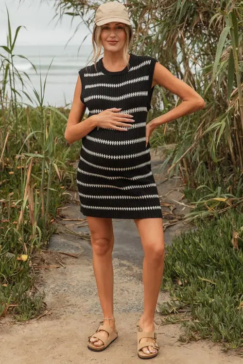 PINKBLUSH Striped Sweater Knit Sleeveless Dress