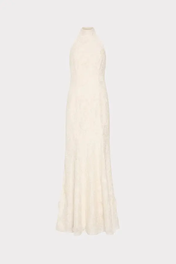 MILLY Josefina Embroidered Halterneck Maxi Dress