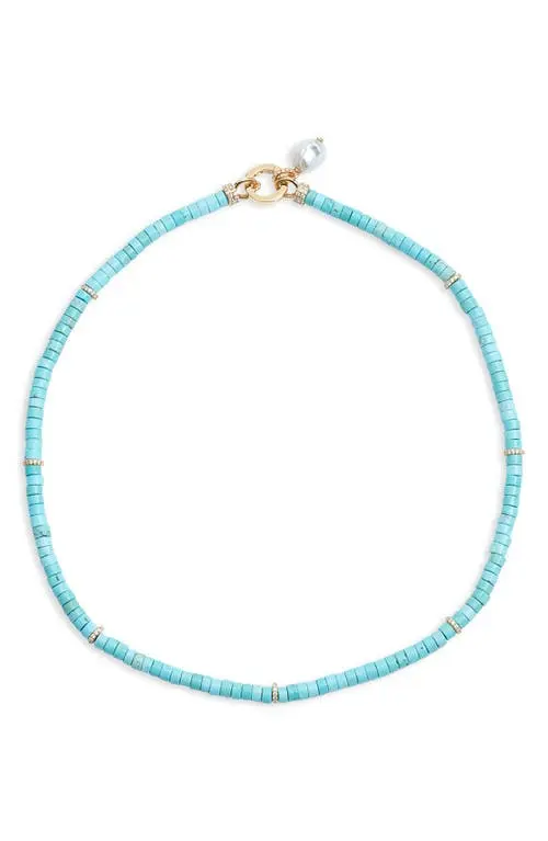 Nadri Turquoise And Pearl Pendant Necklace With Cubic Zirconia Insets - Turquoise/gold