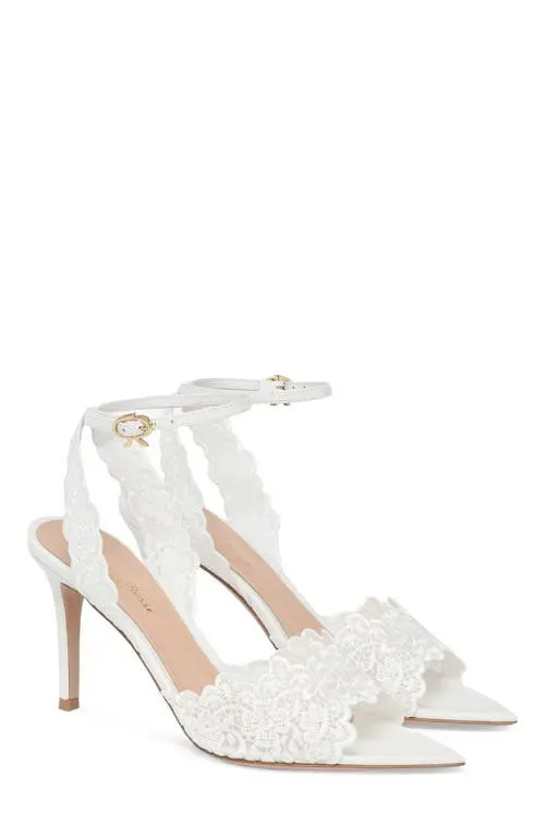 GIANVITO ROSSI Yvonne Lace Stiletto Sandal - White Textile