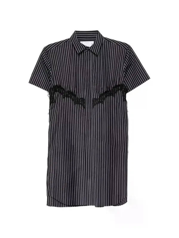Sacai Poplin Dress With Lace Trim - Blue
