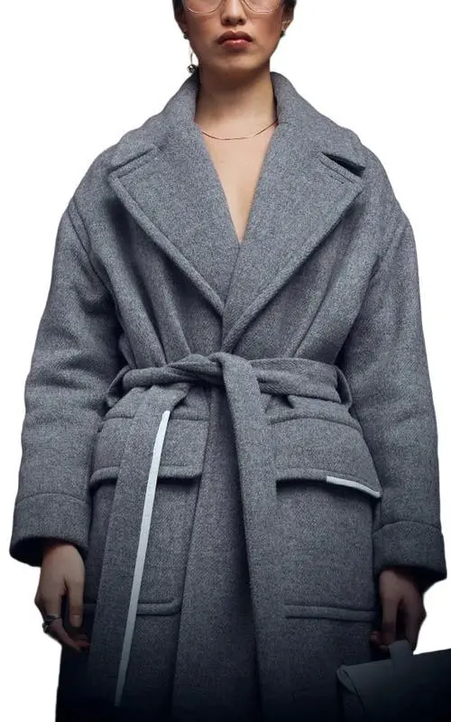 Caalo Sustainable Wool Down Coat With Belted Waist And Built-in Scarf