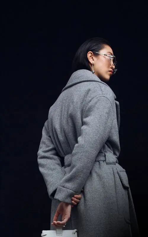 Caalo Sustainable Wool Down Coat With Belted Waist And Built-in Scarf