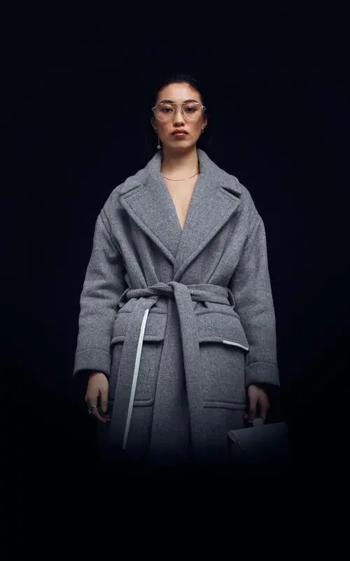 Caalo Sustainable Wool Down Coat With Belted Waist And Built-in Scarf