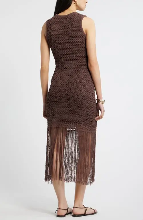 Nordstrom Sleeveless Fringe Knit Midi Dress - Brown Roast