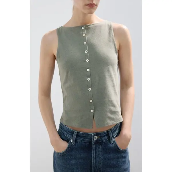 Mango Sleeveless Button-front Tank Top