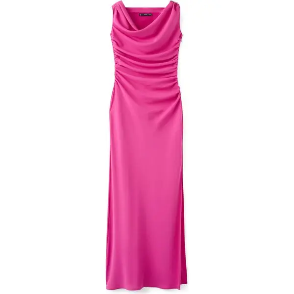 Mango One-shoulder Ruched Maxi Dress With Side Slit