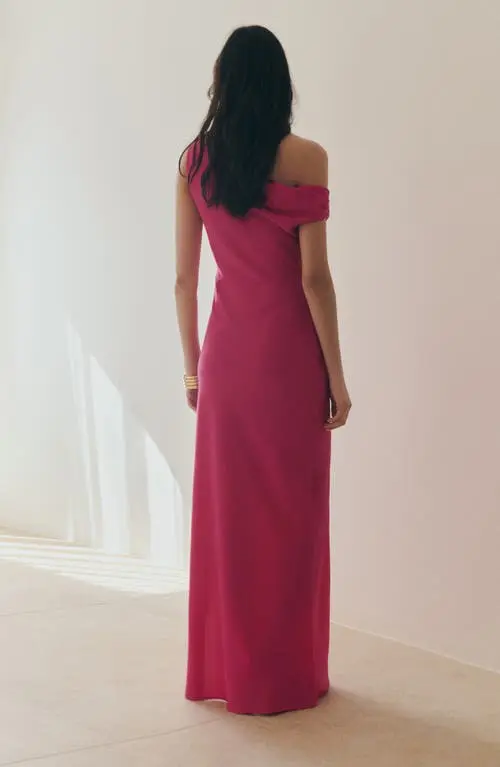 Mango One-shoulder Ruched Maxi Dress With Side Slit