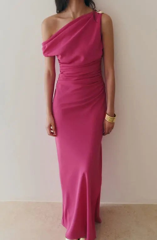 Mango One-shoulder Ruched Maxi Dress With Side Slit