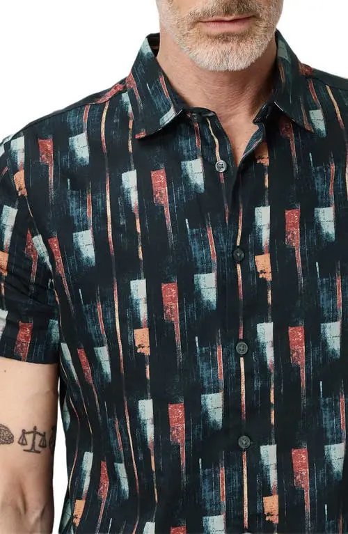 John Varvatos Sean Stripe Cotton Short Sleeve Button-up Shirt - Navy