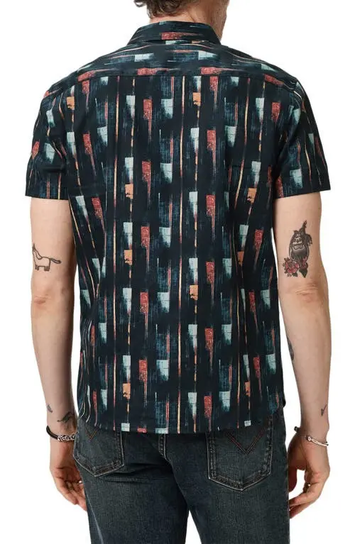 John Varvatos Sean Stripe Cotton Short Sleeve Button-up Shirt - Navy