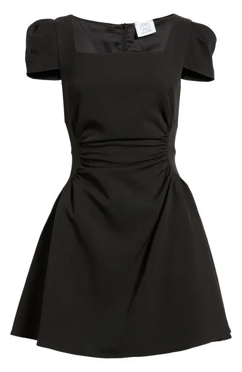 NIKKI LUND Tilly Ruched Puff Sleeve Flare Dress - Black