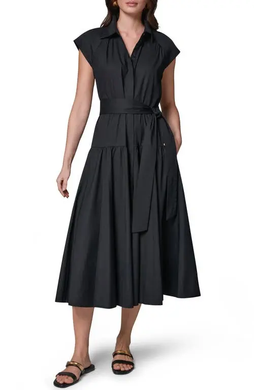 Donna Karan New York Tie Waist Stretch Poplin Midi Dress - Black