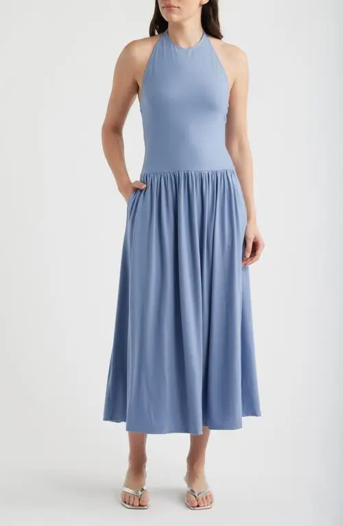 REFORMATION Clara Halter Neck Knit Midi Dress - Storm