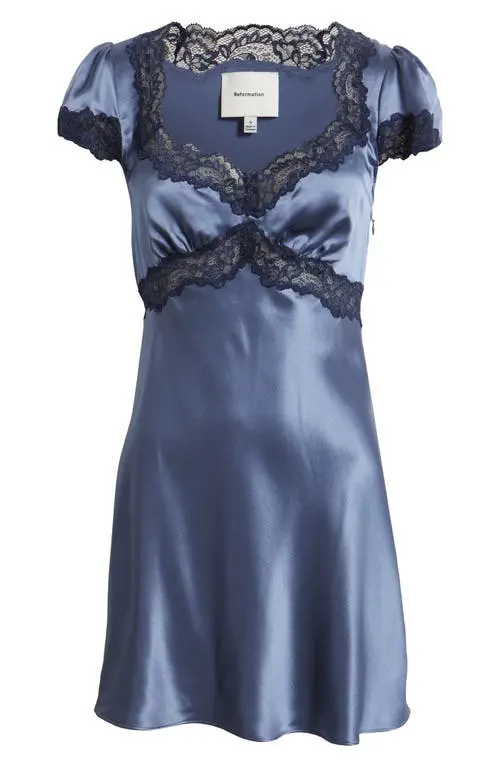 REFORMATION Romi Lace Detail Silk Mini Dress
