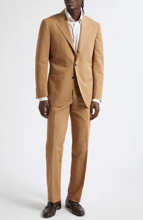 J. MUESER Waverly Tapered Sueded Cotton & Linen Suit