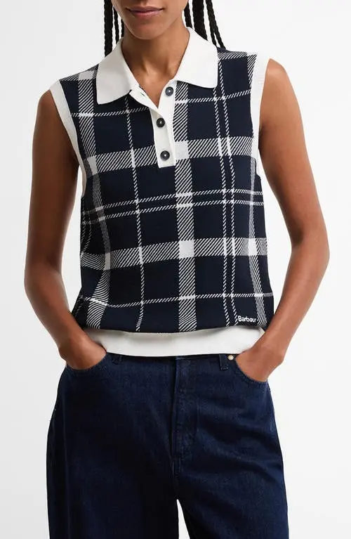Barbour Allerdale Plaid Sleeveless Knit Polo Sweater - Multi Check