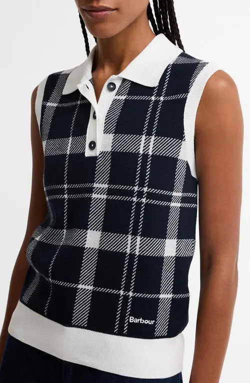Barbour Allerdale Plaid Sleeveless Knit Polo Sweater