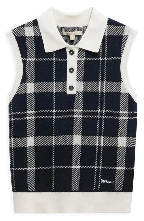 Barbour Allerdale Plaid Sleeveless Knit Polo Sweater