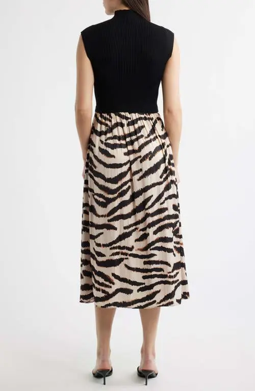 Vince Camuto Mock Neck Zebra Print Midi Dress