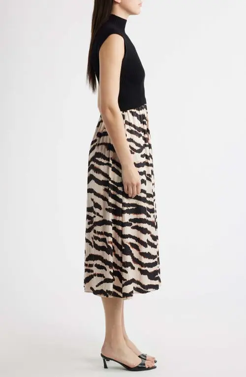 Vince Camuto Mock Neck Zebra Print Midi Dress