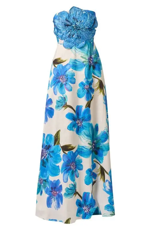 Adrianna Papell Strapless Floral Gown With 3d Blooms