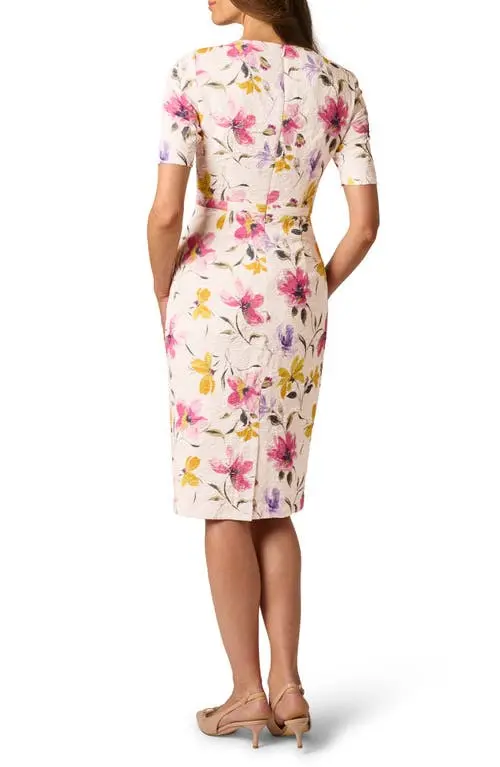 Adrianna Papell Floral Jacquard Sheath Dress With Bow Detail