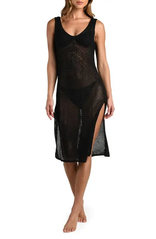 L'Agence Cove Lattice Sheer Open Stitch Cover-up Dress - Black