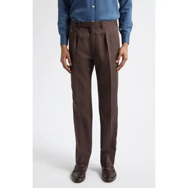 J. MUESER Waverly Single Pleat Tapered Cotton & Linen Trousers