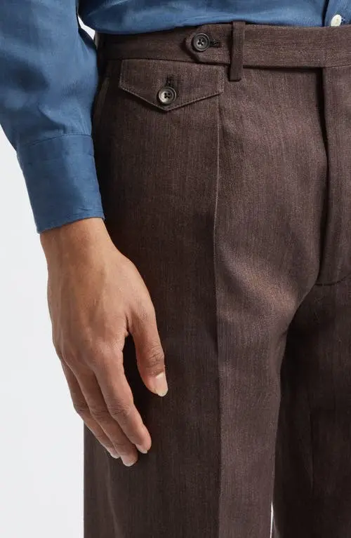J. MUESER Waverly Single Pleat Tapered Cotton & Linen Trousers