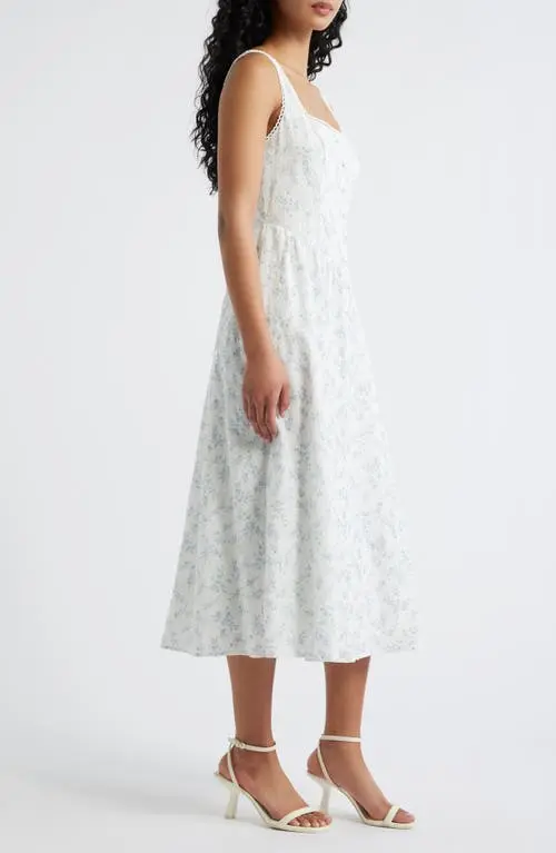 Lulus Becca Ditsy Floral Swiss Dot A-line Midi Dress