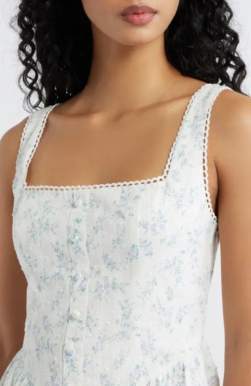 Lulus Becca Ditsy Floral Swiss Dot A-line Midi Dress