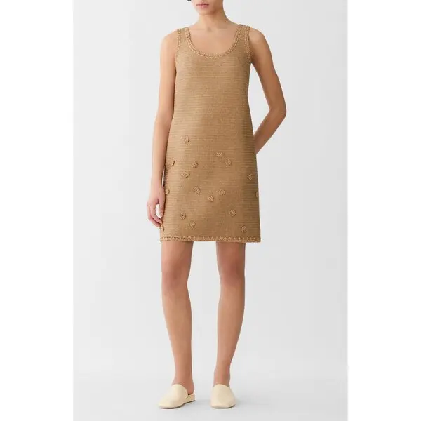 Lafayette 148 New York Floral Appliqué Raffia Effect Tank Dress