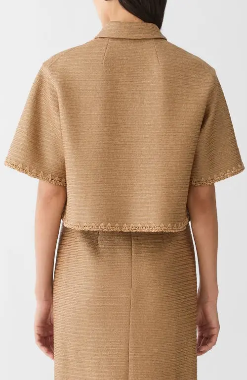 Lafayette 148 New York Raffia Effect Crop Shirt Jacket With Crocheted Edges