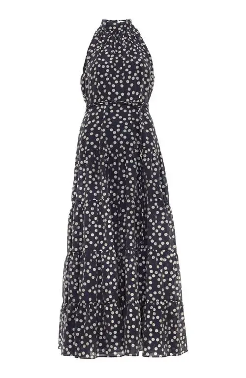 PHASE EIGHT Nita Spot Tiered Halterneck Maxi Dress - Navy