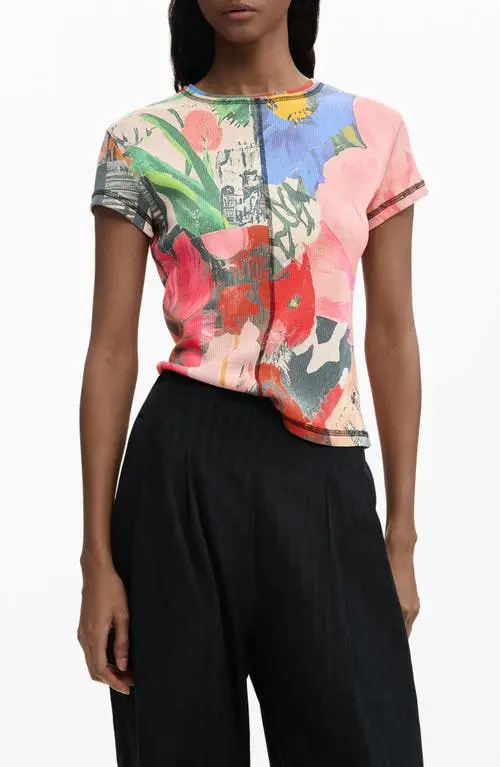 Desigual Allover Print Fitted T-shirt - Pink