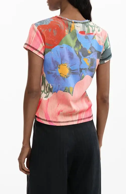 Desigual Allover Print Fitted T-shirt - Pink