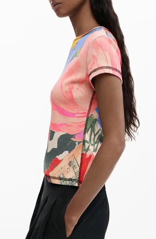 Desigual Allover Print Fitted T-shirt - Pink