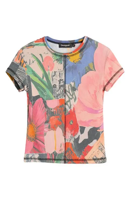 Desigual Allover Print Fitted T-shirt - Pink