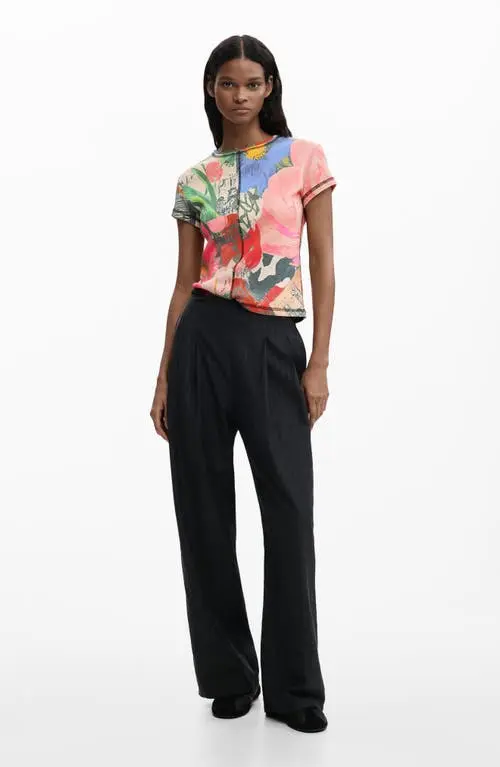 Desigual Allover Print Fitted T-shirt - Pink